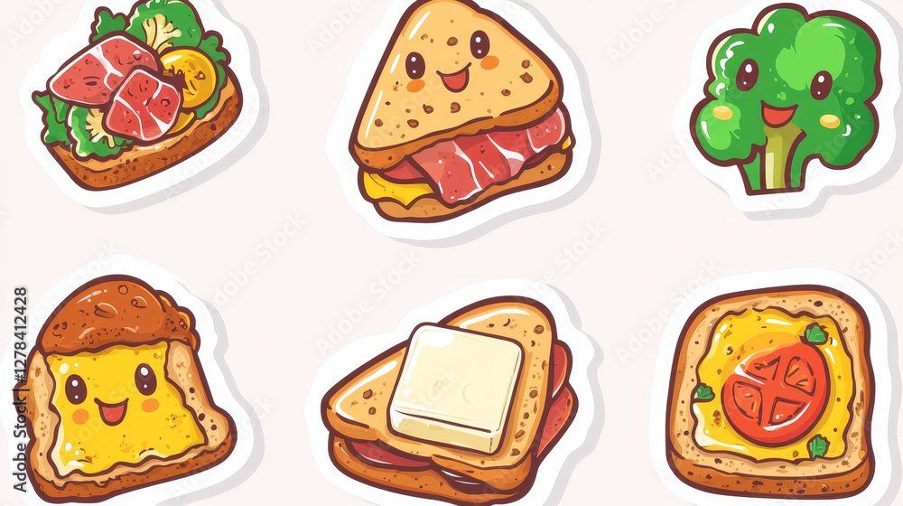 Retro stickers in y2k style, different funny food characters isolated ...