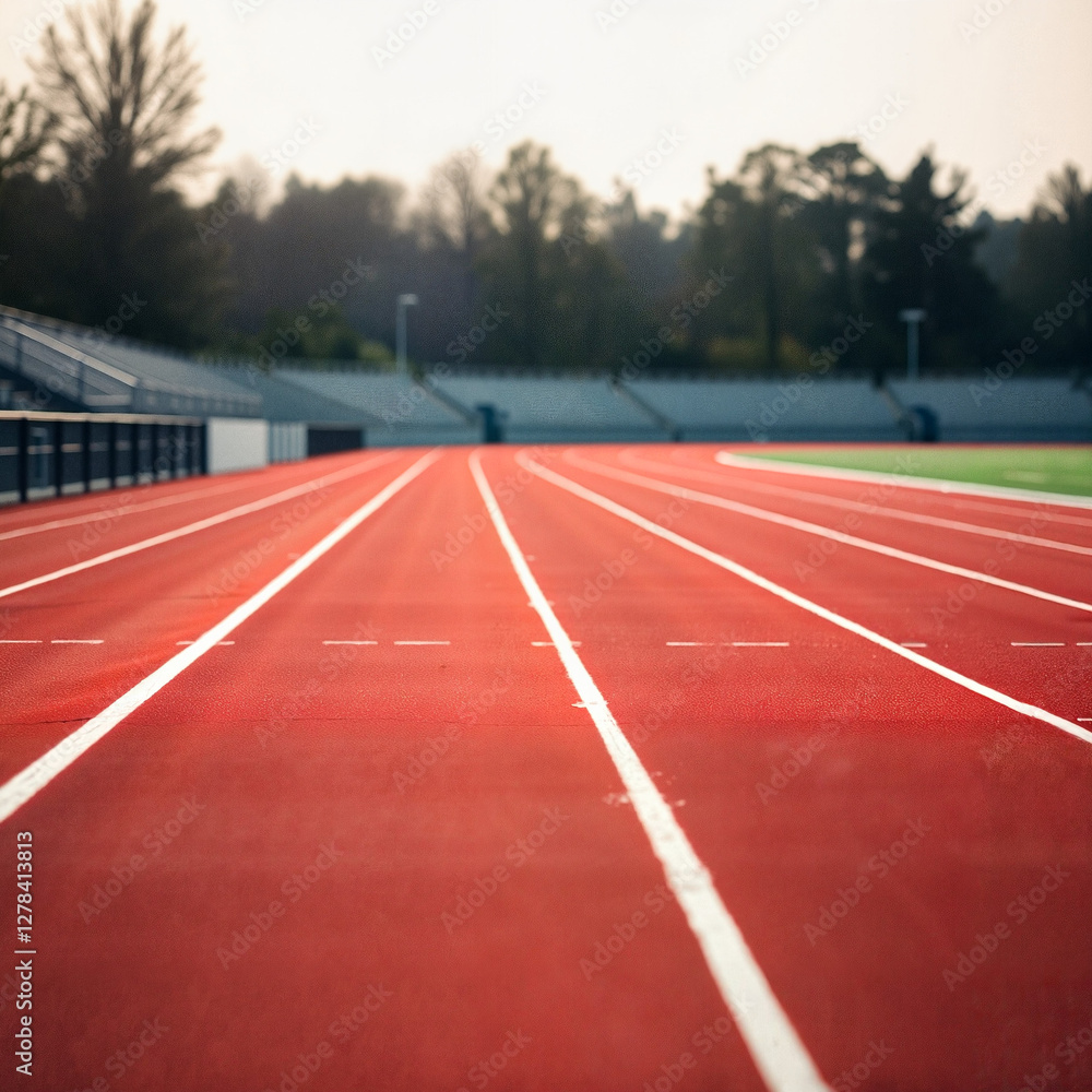 Large indoor stadium, well-lit running track with spectator stands ...