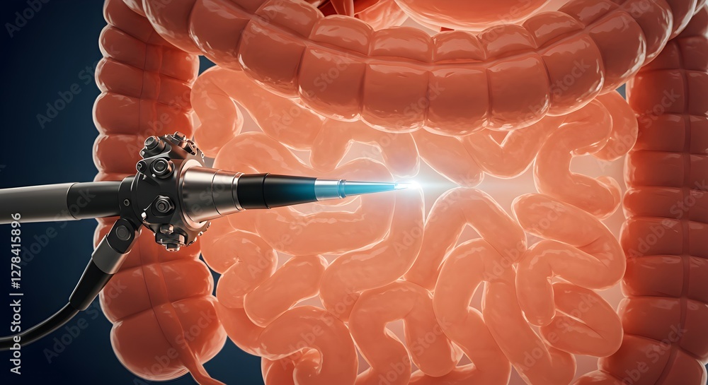 Medical endoscopy procedure inside human intestine. Colonoscopy ...