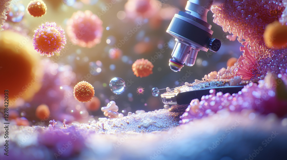 microscope to see microorganisms.3d illustration Stock Illustration ...