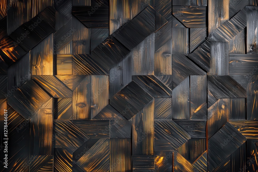 geometric pattern of charred wood wall panels using traditional ...