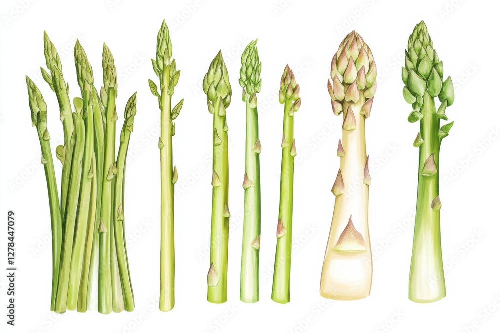 Illustration of different parts of the asparagus plant showcasing its ...