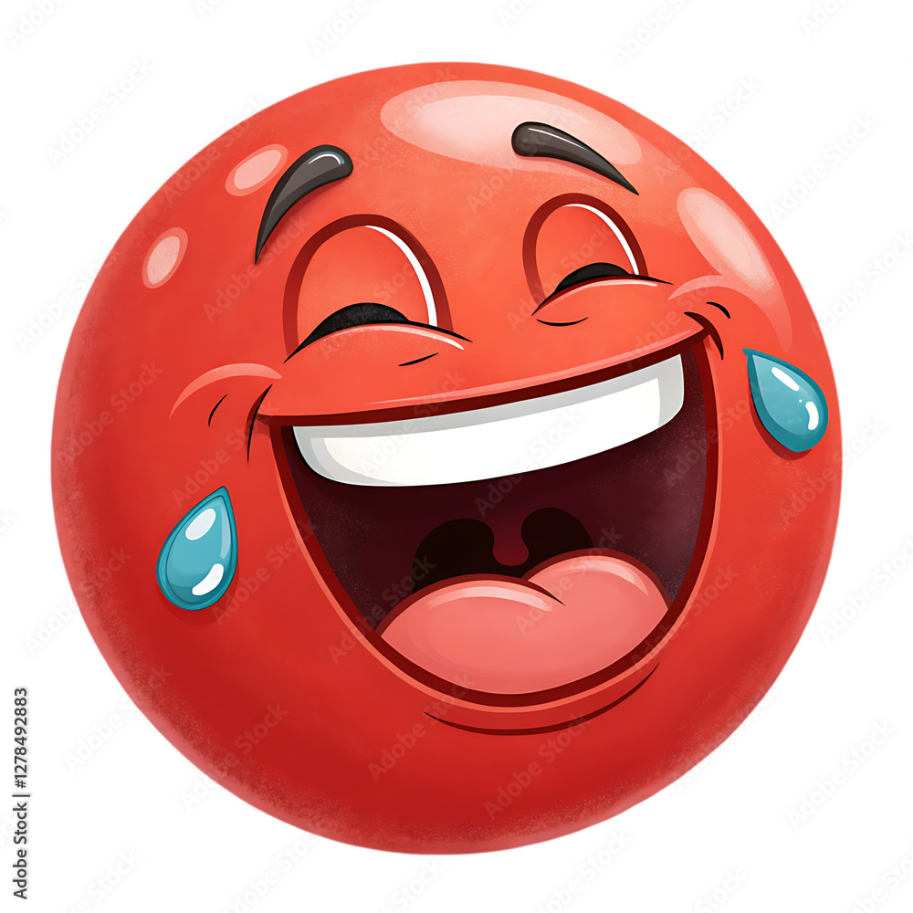 A bright red 3d laughing face emoji illustration isolated on white ...