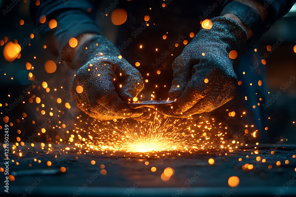 A master working in a forge, shaping hot metal into decorative patterns ...