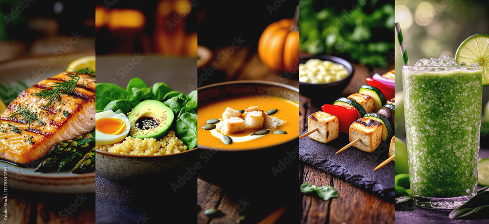 Collage de comida saludable y casera con ingredientes frescos y ...