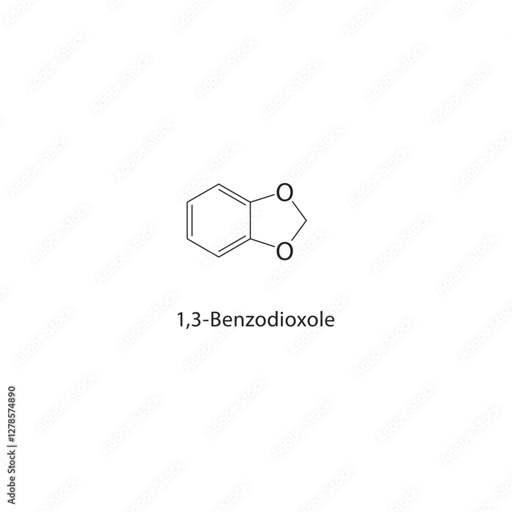 1,3-Benzodioxole skeletal structure.Dioxole compound schematic illustration. Simple diagram ...