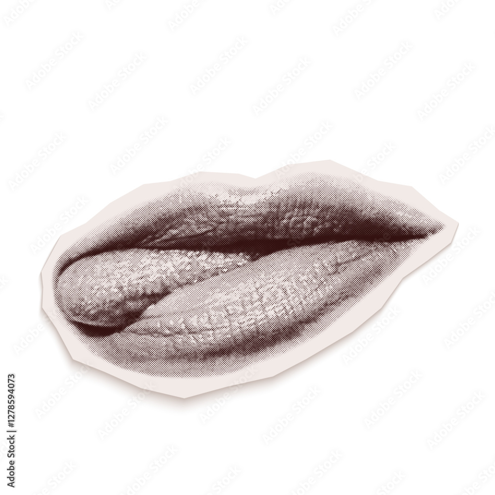 Vektor Vintage torn out paper collage of sexy woman mouth with tongue ...