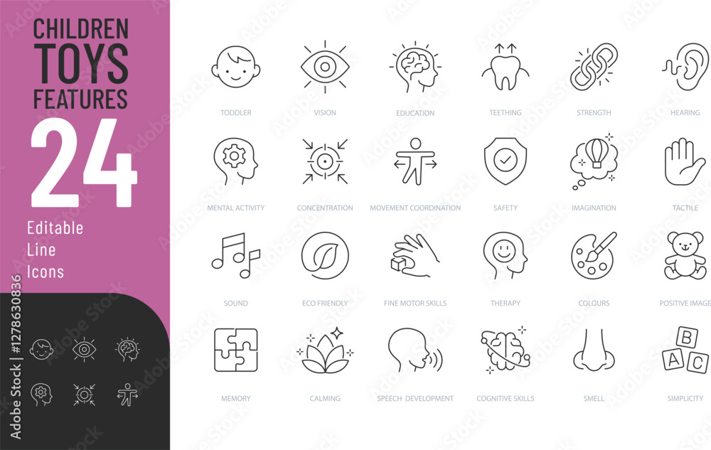 Children Toys Features Line Editable Icons set. Vector illustration in ...
