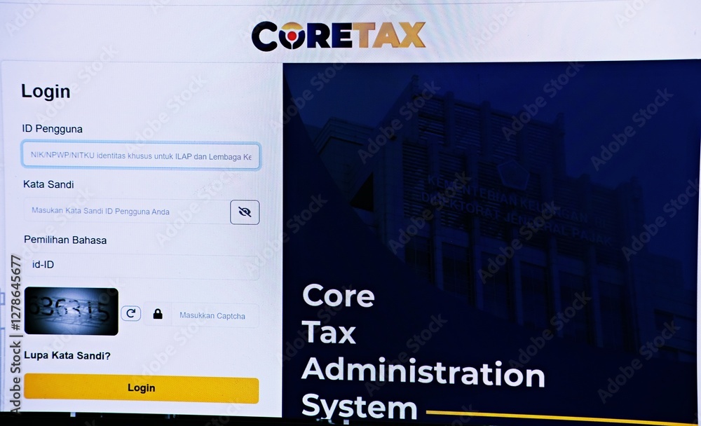 Core Tax Administration System login page interface by Indonesia's ...