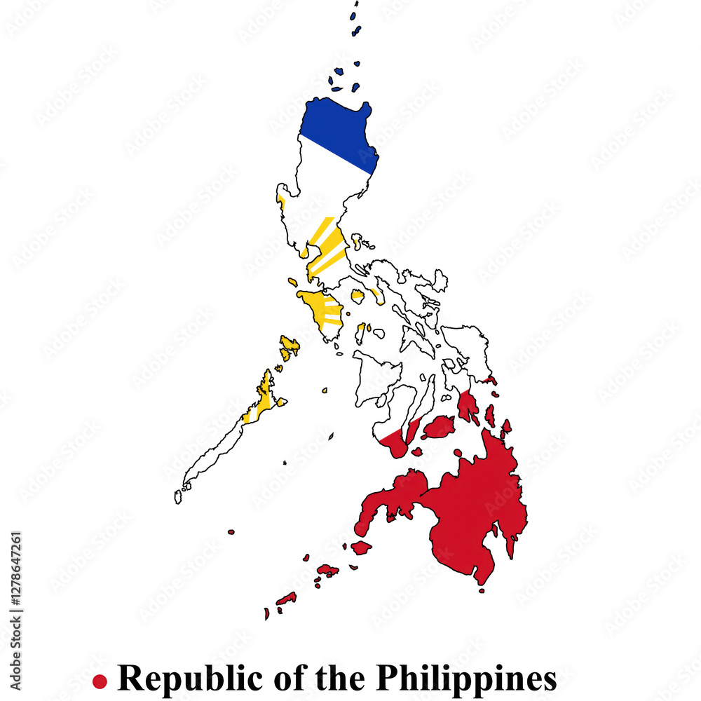 This map displays the Republic of the Philippines, highlighting major ...