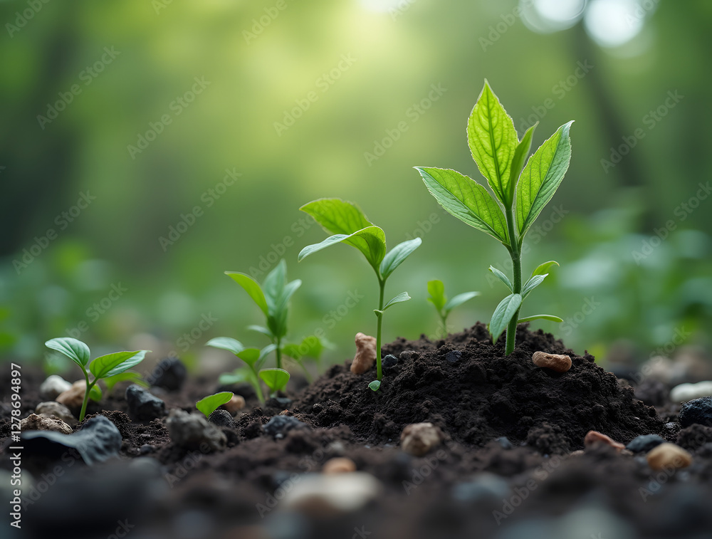 Resilient Green Plants Thriving Amidst Trash and Pollution in a ...