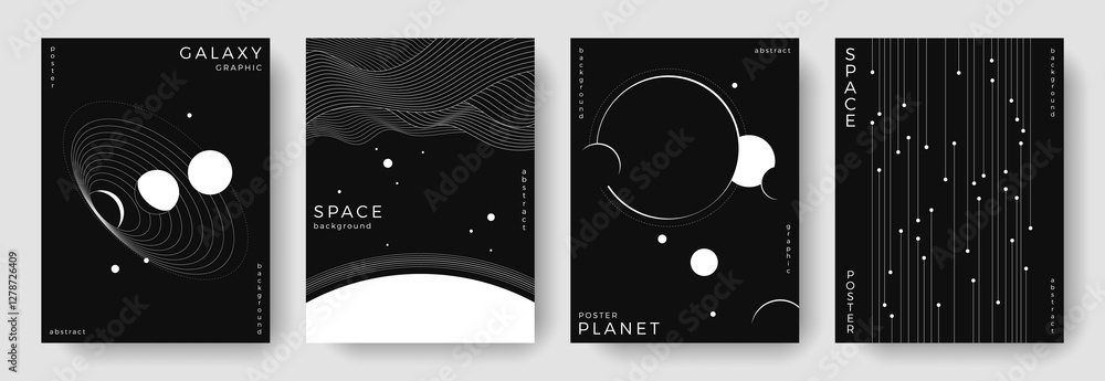 Set of abstract space astronomy backgrounds. Line art galaxy, universe ...
