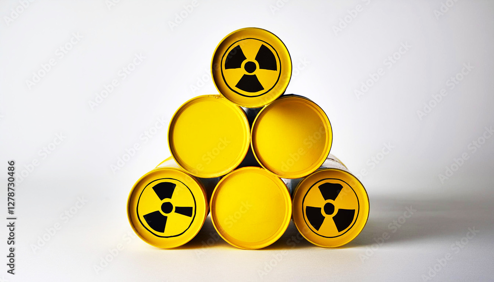 yellow radioactive waste barrel with a nuclear hazard symbol, partially ...