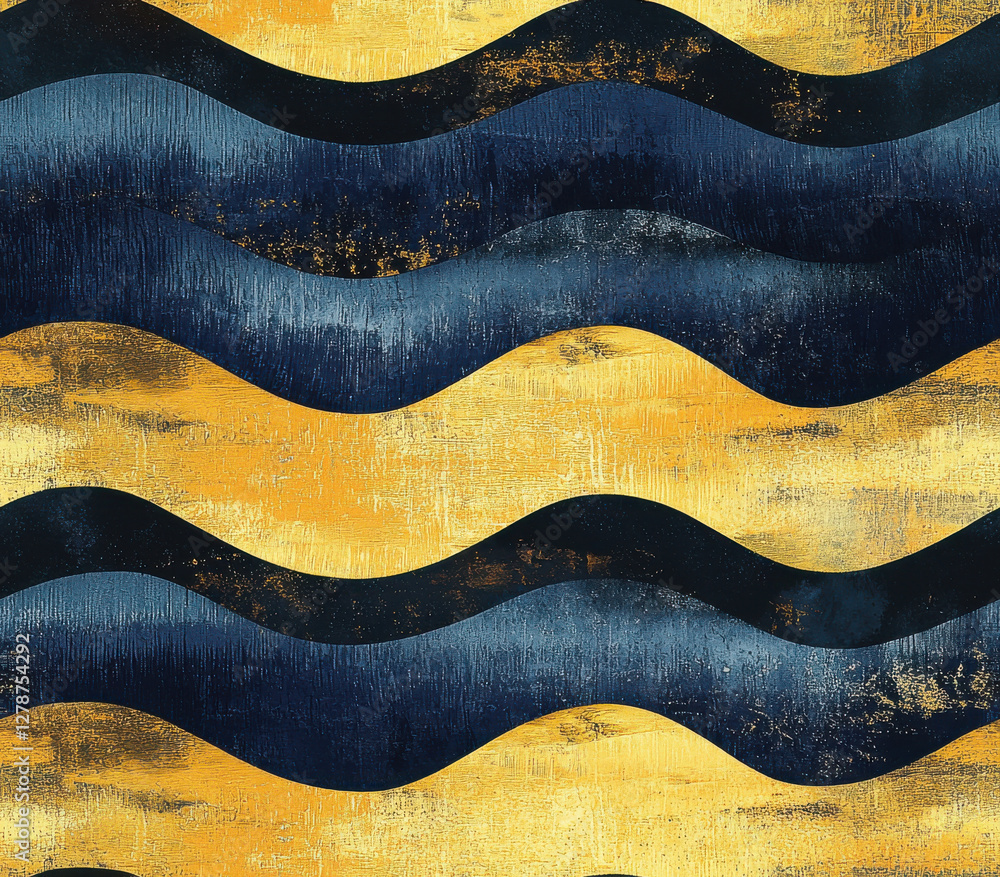 Wavy patterns in gold and navy blue create striking visual effect ...