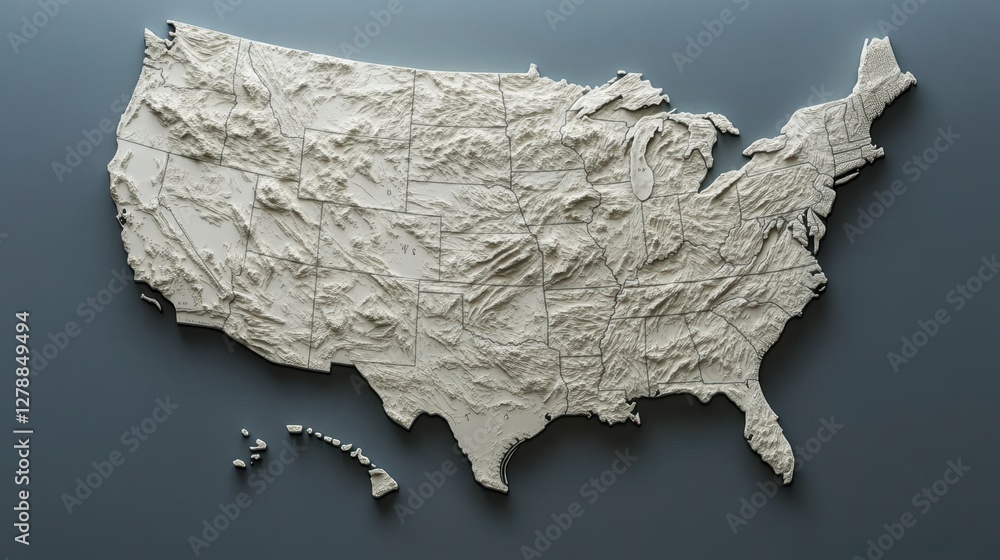 Create a highly detailed political map of the United States, showing ...