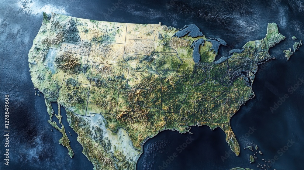 Create a highly detailed political map of the United States, showing ...