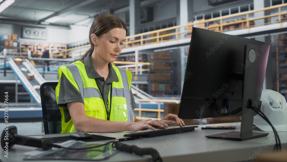 Caucasian Female Manager Checking Inventory On Desktop Computer In ...