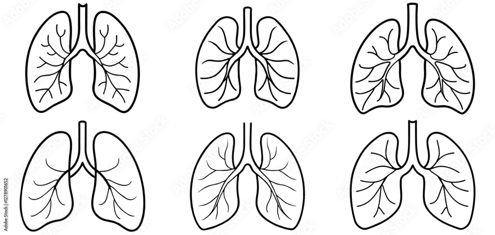 Human Lungs Outline Coloring Page Printable Line Art Drawing Stock ...