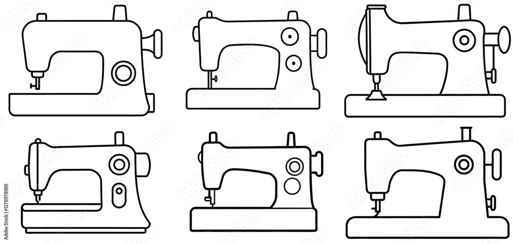 Sewing Machine Outline Coloring Page Printable Line Art Drawing Stock ...