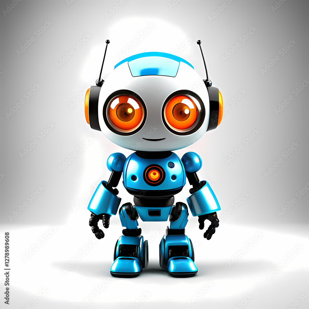 Cute small robot character with orange eyes futuristic / Personaje ...