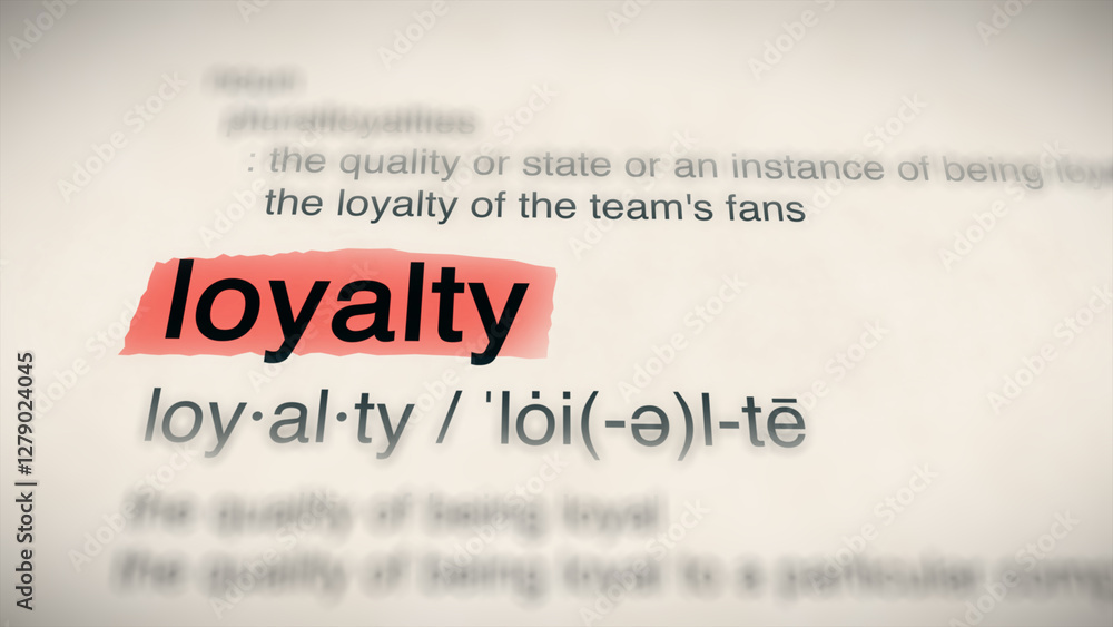 The word "loyalty" in a dictionary, showing its definition and meaning ...
