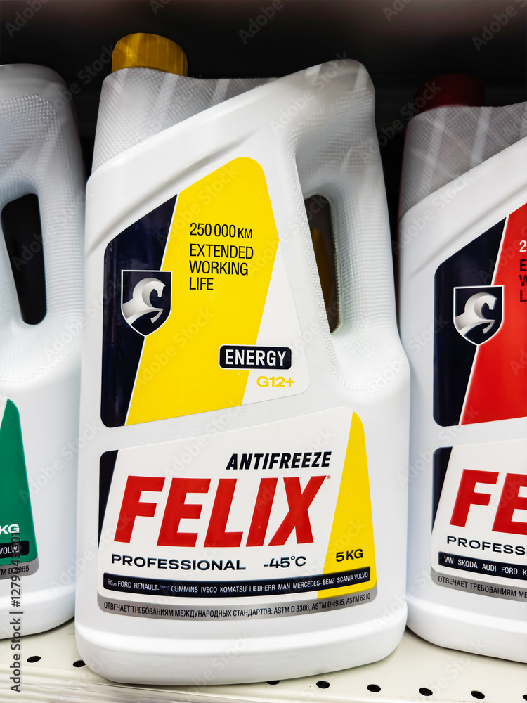 Various containers of FELIX antifreeze, highlighting the different ...