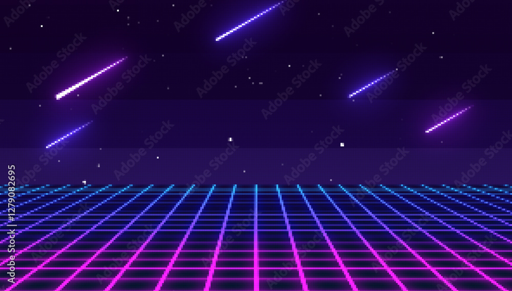 80s - 90s Retro Sci-Fi Background, pixel art 8 bit game style. surface ...