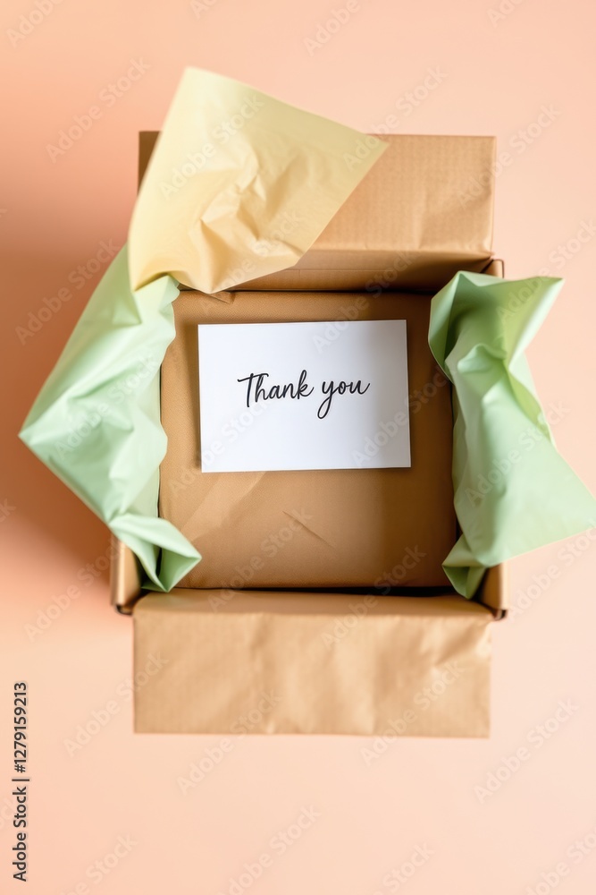 Thank You Note: Inside a parcel box, a thank you card is ready to show ...