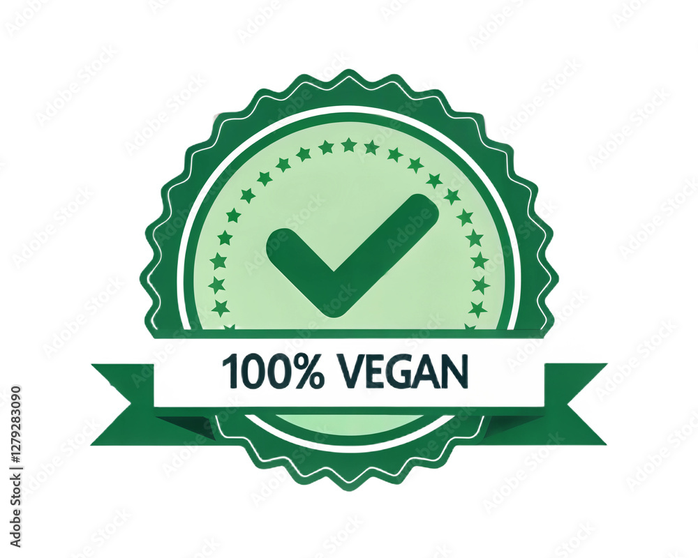 100% Vegan badge with green check mark and circular design for plant ...