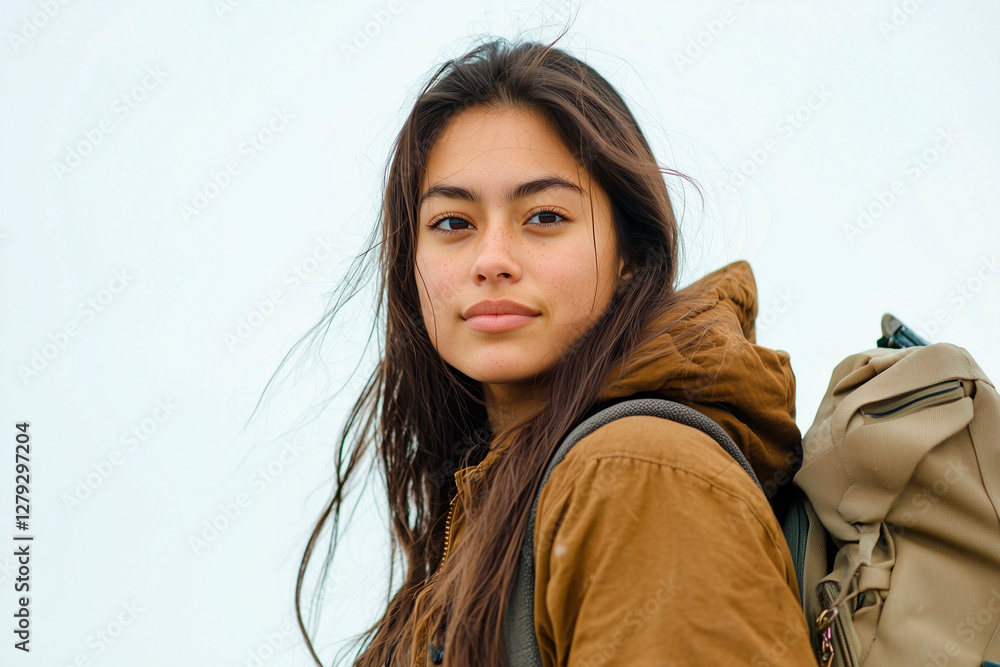 mediocre looking hispanic woman in her twenties, brown skin. long brown ...