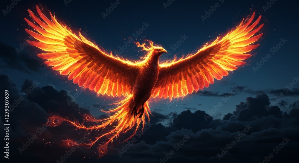 Fiery Ascent: A Mythical Phoenix Soars Through the Starry Night Sky ...