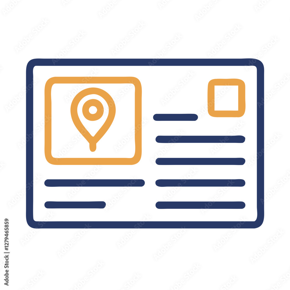 Vector icon depicting a location pin on a card, representing travel ...