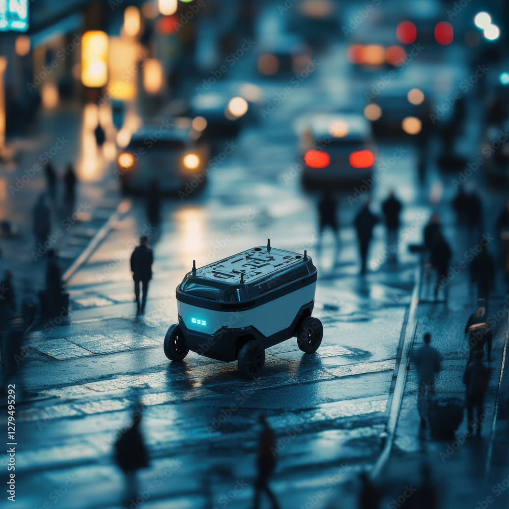 *High-resolution image of an autonomous delivery robot crossing a smart ...