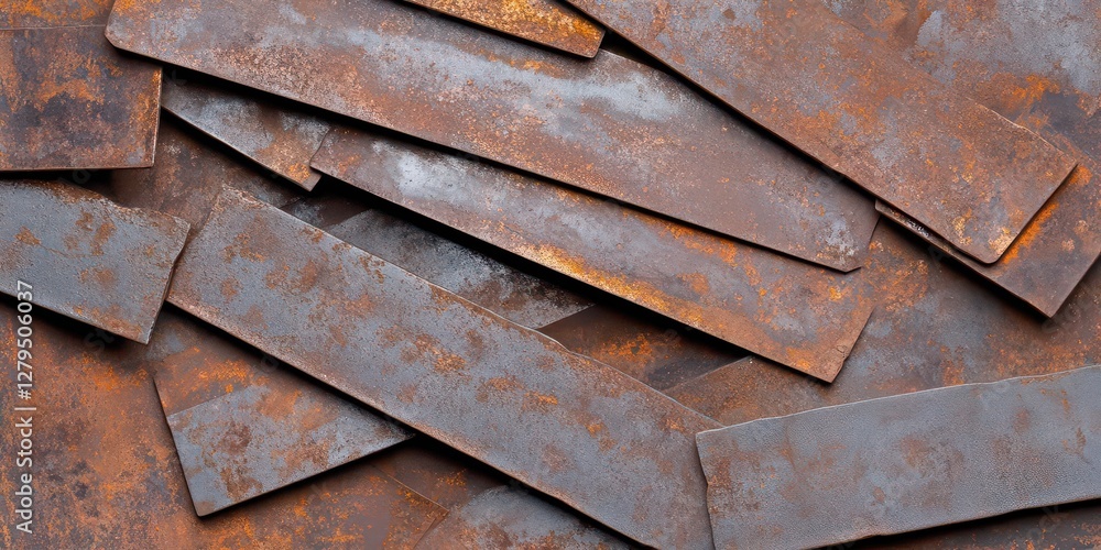 Pieces of metal plates bolted together at various angles create a ...