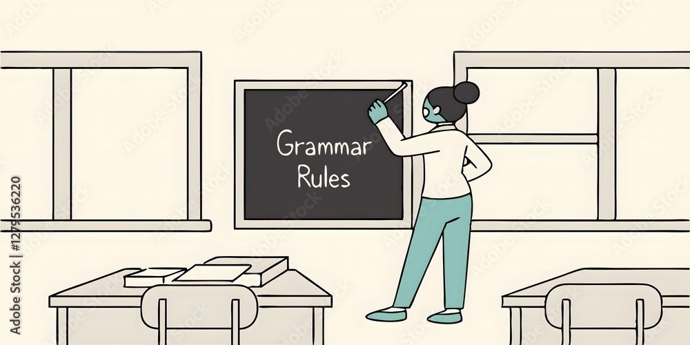 Unveiling Grammar: An illustrated scene of a teacher in a classroom ...