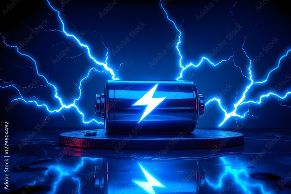 Futuristic energy tech concept. Advanced lithium ion battery with high ...
