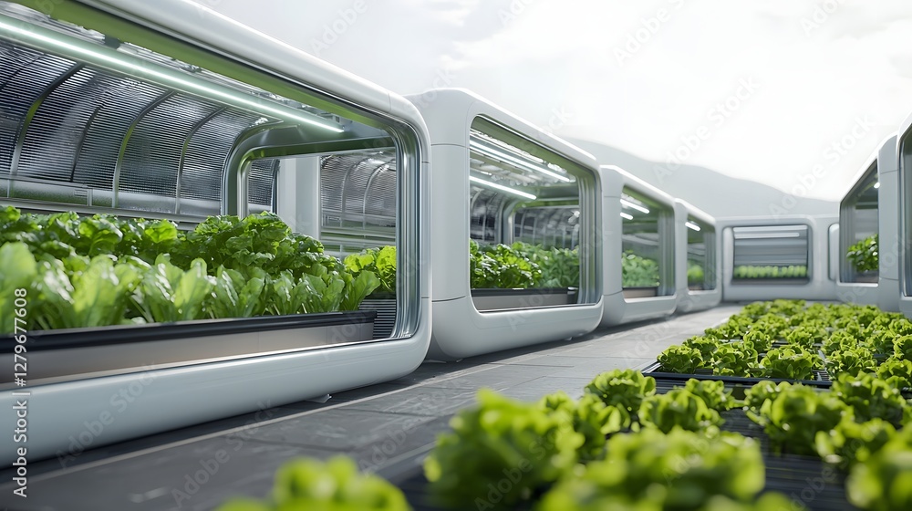 A modern climate controlled greenhouse facility designed for efficient ...