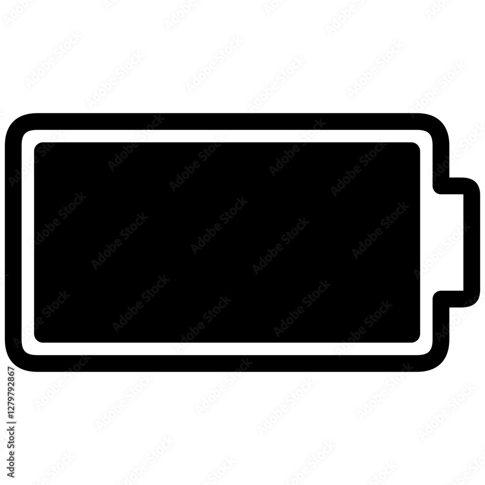 Black single full battery indicator icon, simple charging flat design ...