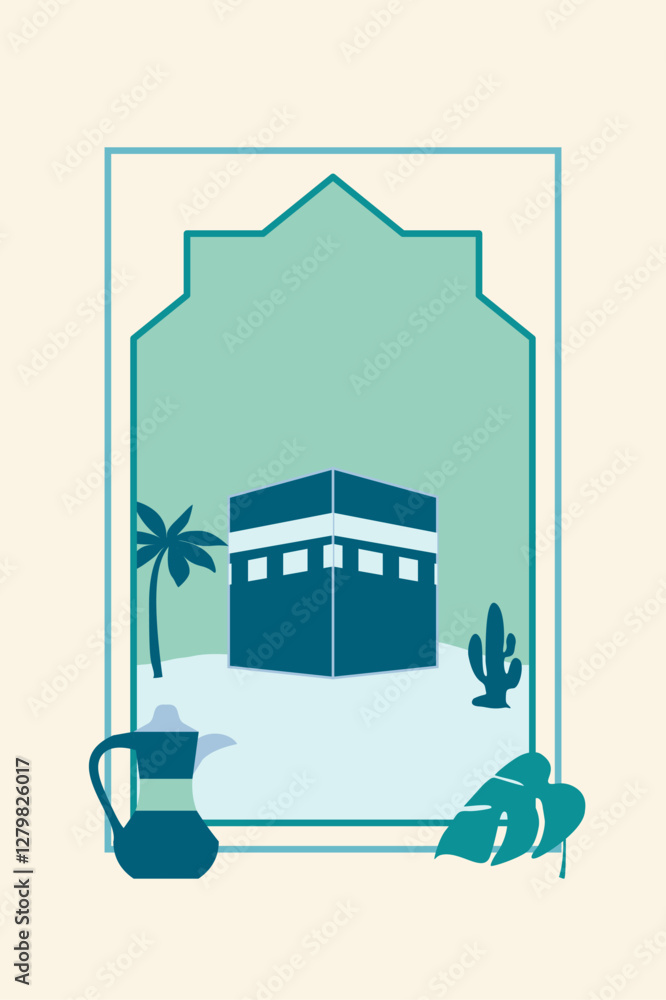 Islamic window with islamic view in boho style and modern design. Frame ...
