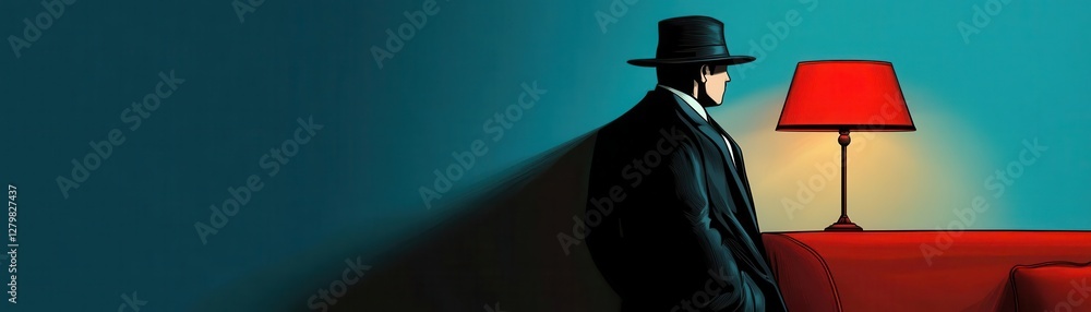 Focal point created by contrast in lighting flat design side view noir ...