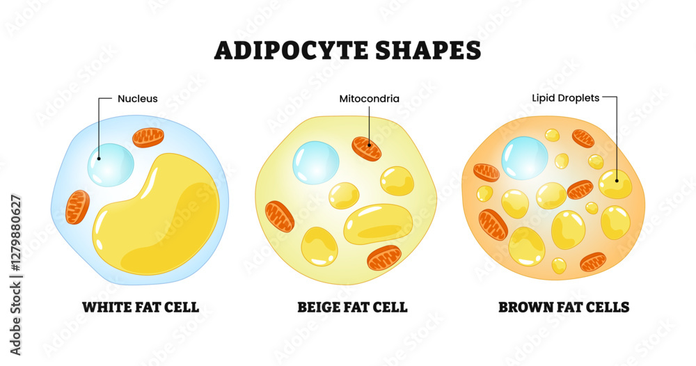 Different types of Adipocytes Shapes structure anatomy, labeled white ...