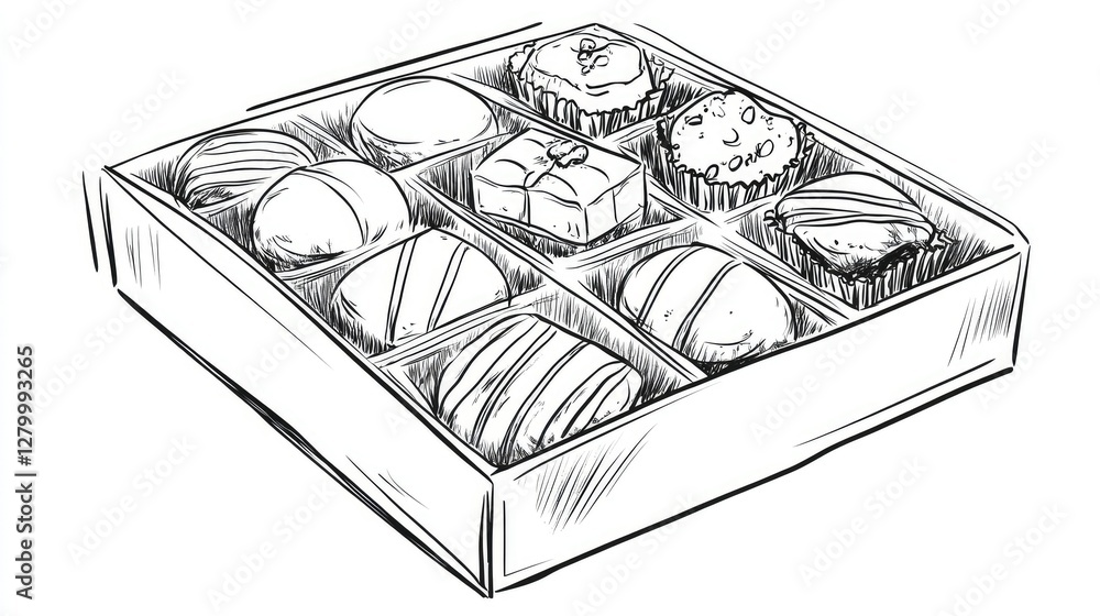 Illustration Stock A box of chocolates with different shapes, outlined ...