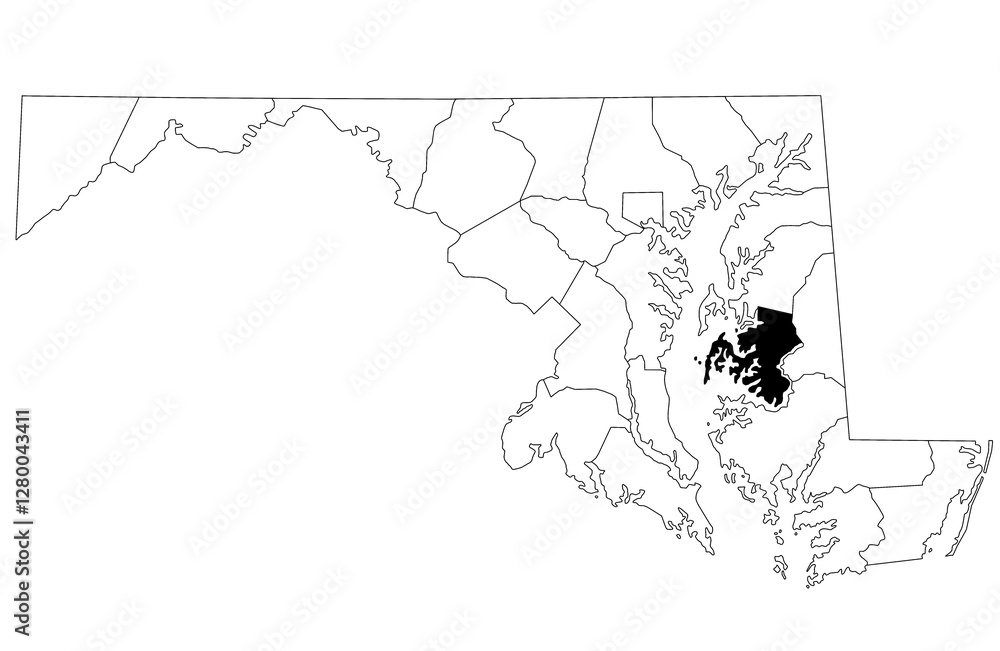 Map of Talbot County in Maryland state on white background. single ...