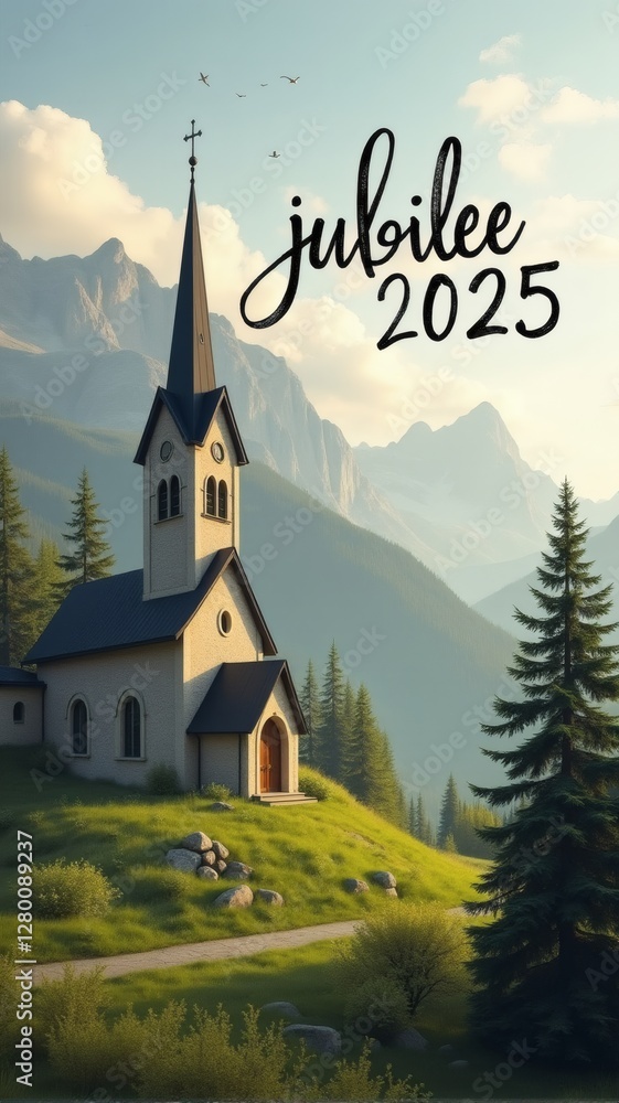 Jubilee 2025 Christian, church in a landscape with text jubilee 2025 ...
