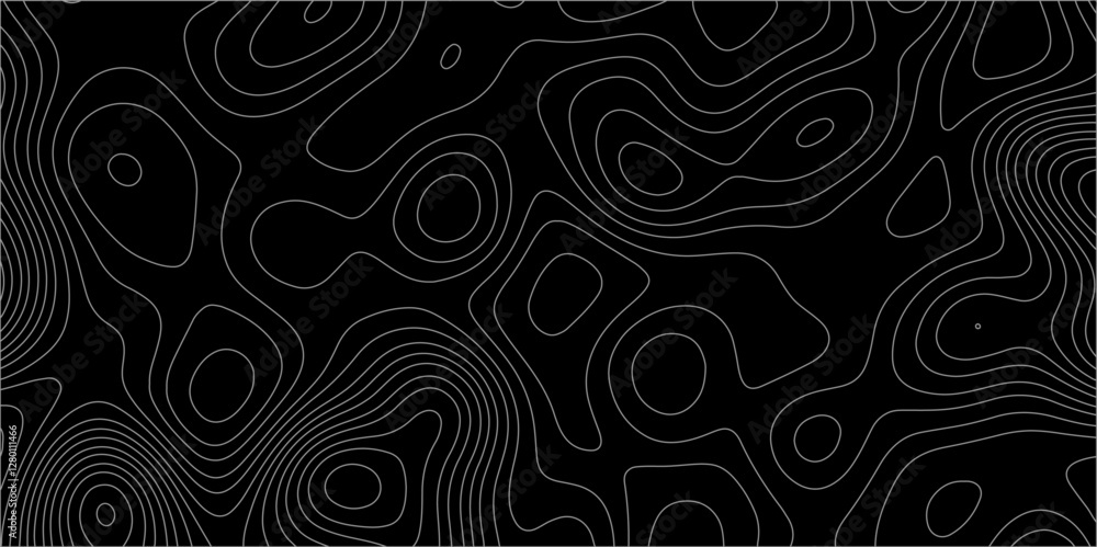 Abstract white on black background with Topographic line map pattern ...