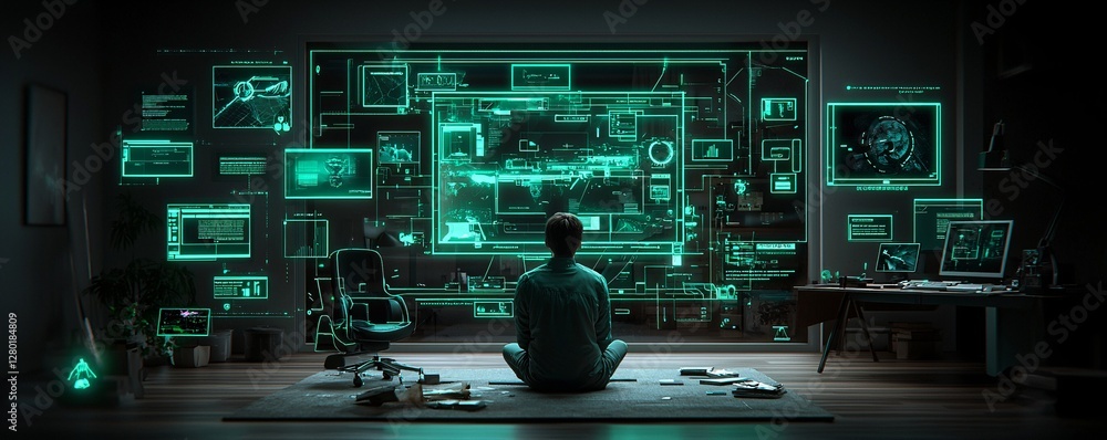 a detective investigating a crime scene using mixed reality overlays ...