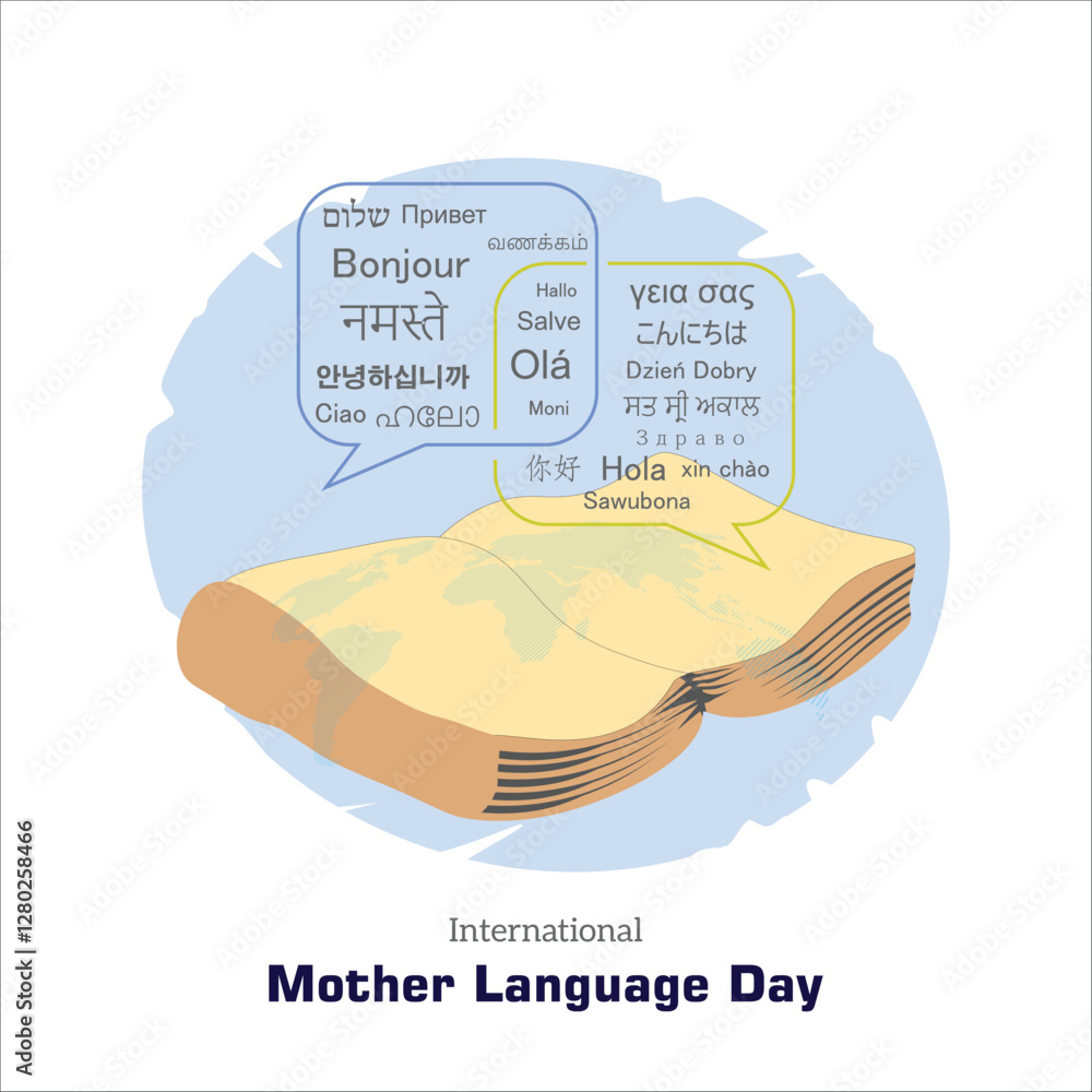 International Mother Language Day. Open book and letters design. Mother ...