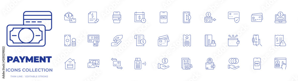 Payment icons collection. Thin Line icons, editable stroke. credit card ...