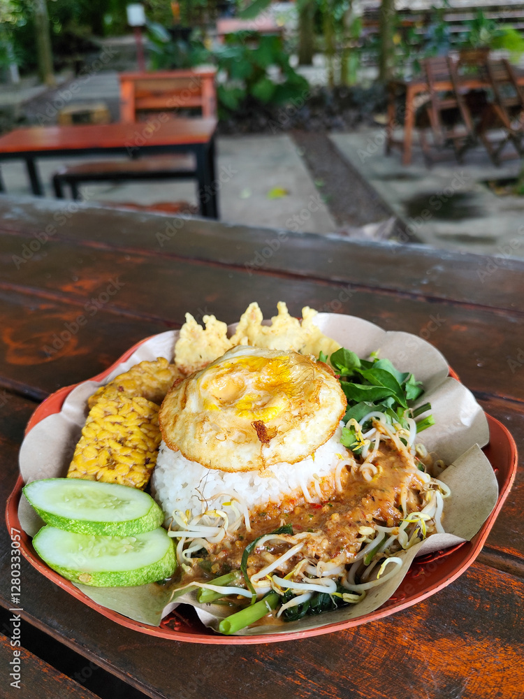 Nasi pecel and sego pecel are typical Javanese Indonesian rice dishes ...