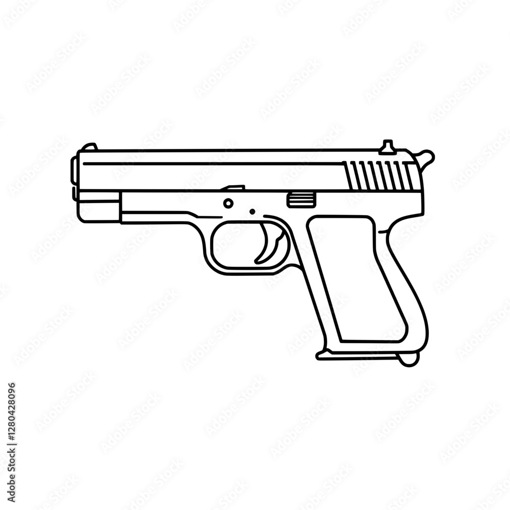 Firearm Outline: A stark, minimalist illustration of a handgun ...